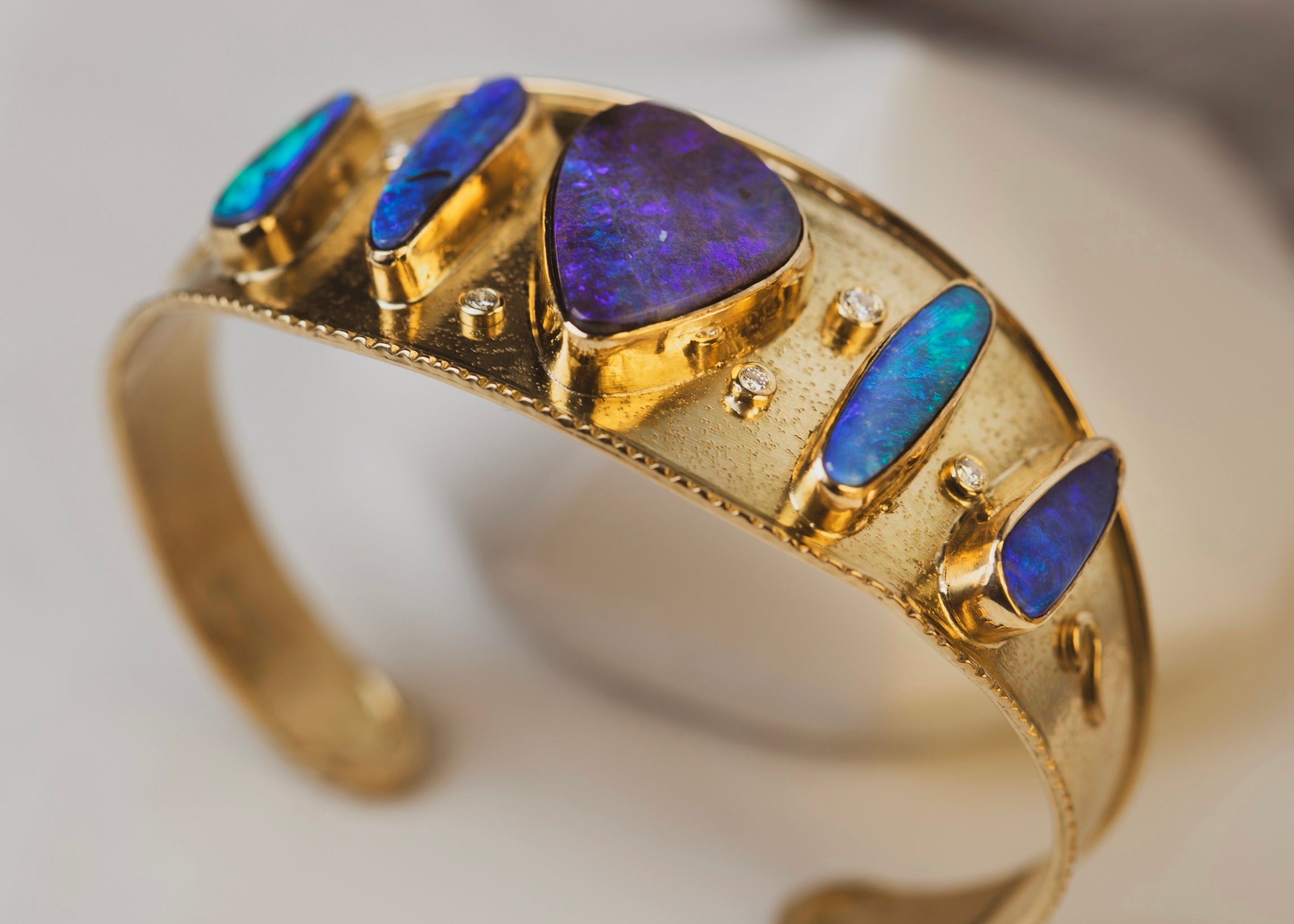 Custom Jewelry Design Highlight: Five Stone Opal and Diamond Cuff – Dillon Rose